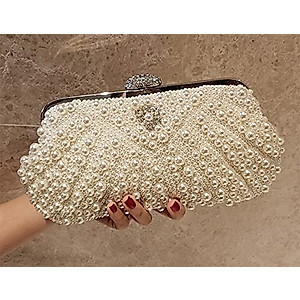 Crystal Floral Pearl Purses for Women Pearl Bag Tote Bag Beaded bag Bridal Purse Evening Party Bag with Chain Wedding Ivory