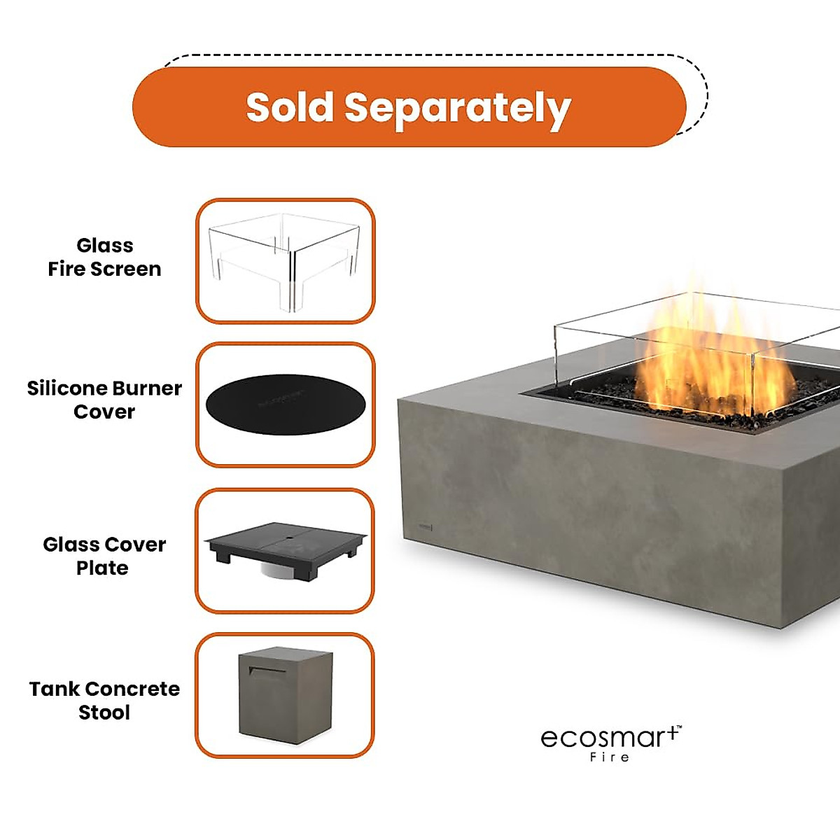 Eco Smart | Base 40 Fire Pit Table | Natural Color | Stainless Steel Gas Burner | Elegant Curved Design with Versatile Wide Lip | Complements Any Decor and Setting