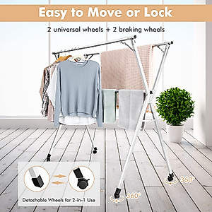 Nightcore Clothes Drying Rack, Stainless Steel Garment Rack with 4 Universal Wheels, Free of Installation, Foldable & Length Adjustable Hanger Rack for Indoor Outdoor