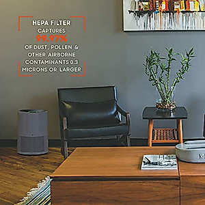 Sharper Image PURIFY 9 Whole Room Air Cleaner with True HEPA Filtration, Activated Carbon Filter, Visual Air Quality Indicator, for Home, Bedroom and Office