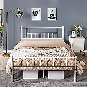 Yaheetech 13 inch Full Size Metal Bed Frame with Headboard and Footboard Platform Bed Frame with Storage No Box Spring Needed Mattress Foundation for Adult White