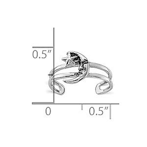 925 Sterling Silver Rhodium Plated Oxidized Celestial Moon and Star Toe Ring Jewelry for Women