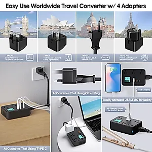 220v to 110v Converter with PD20W+QC18W+2 USB 300W Power Converter Adapter Combo Voltage Converter US to Europe UK AU Asia 180+ Countries Universal Travel Adapter F,C,G,I,A and Storage Bag Included