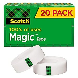 Scotch Magic Tape, 20 Rolls, Numerous Applications, Invisible, Engineered for Repairing, 3/4 x 1000 Inches, Boxed (810K20)
