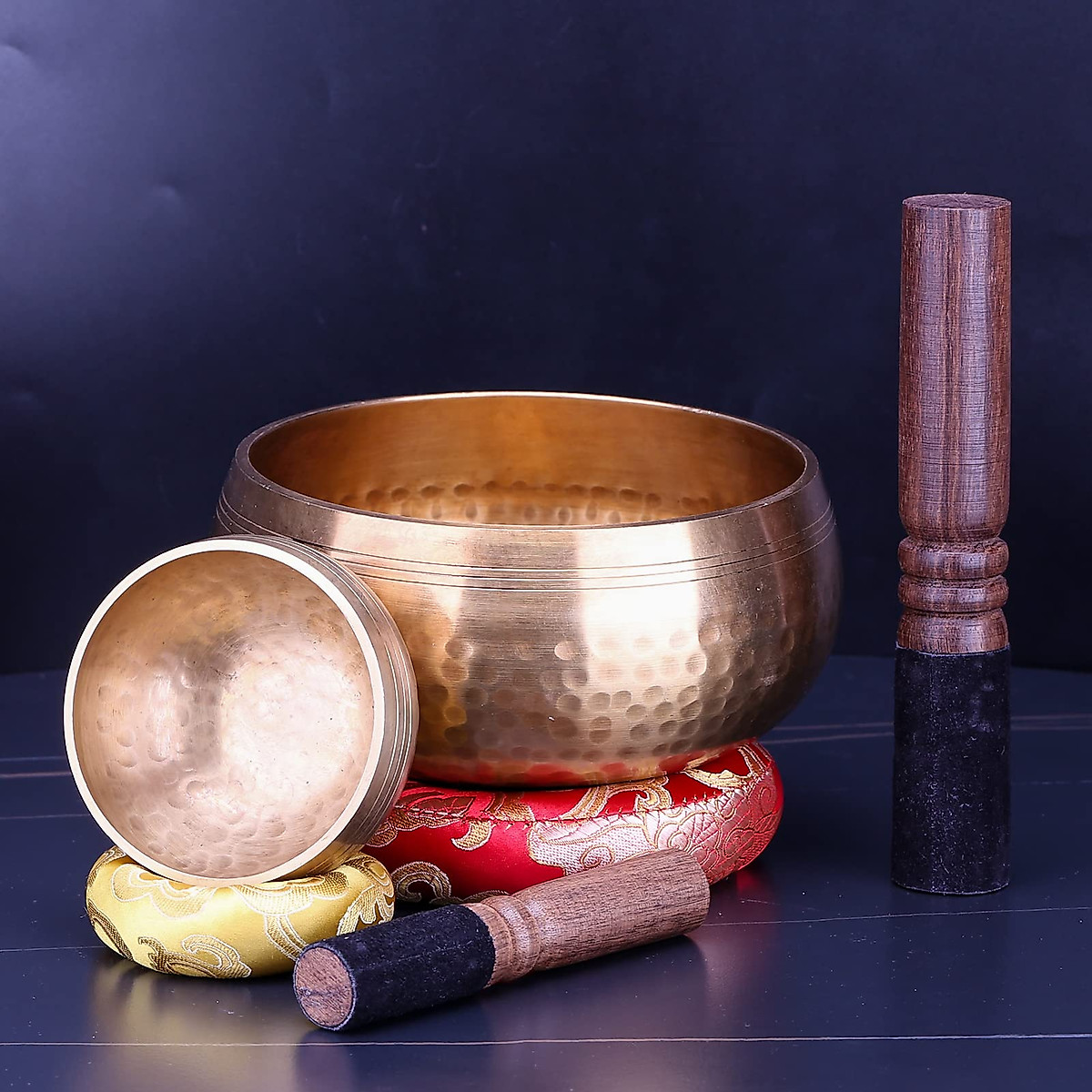 6.1inch sound bowl meditation set Handcrafted tibetan singing bowl heart chakra sound bath bowl zen music healing frequencies Yoga Prayer and Mindfulness Nepal meditation mat accessories (15.5cm)