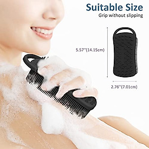 Silicone Body Scrubber, Elfrhino Shower Brush for Gentle Scrub Skin Exfoliation, Lathers well, More Hygienic, Gentle Massage with Silicone Loofah for Use in Shower to Improve Cellulite Black