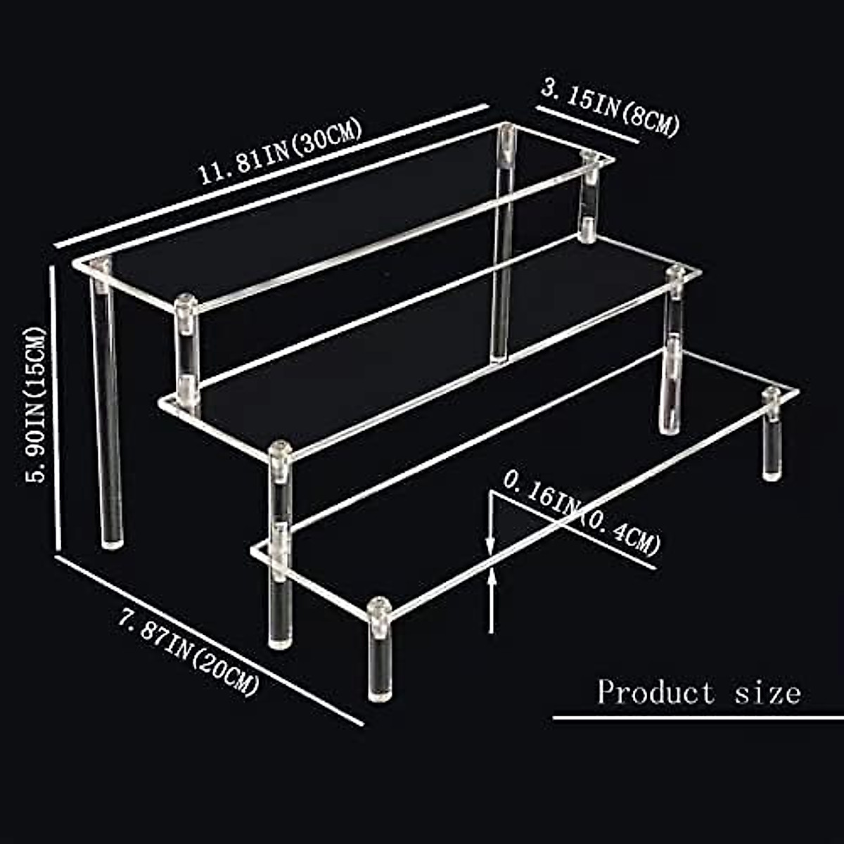 Acrylic Riser Display Stand Shelf Clear 3 Tier Display Shelves Compatible with F-Pops Figures Cupcake Stand Food Dessert Holder Collections Cosmetic Perfume Organizer Product Tabletop Use (12"X 8"X 6")