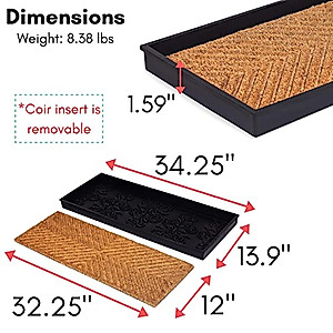 BIRDROCK Brands - Rubber Boot & Shoe Tray | Coir Insert | 34" x 14" | Waterproof Shoe Tray for entryway | Embossed Pattern