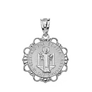 Sterling Silver Medalla De San Benito Saint St Benedict Round Pendant