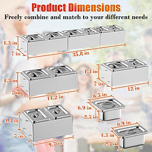Pizza Topping Station Stainless Steel, 6 Seasoning Containers with Lid, Condiment Tray for Prepping Toppings, Pizza Oven Accessories, Grill Table Cart Topping Station, C-Clamp for Different Tabletop