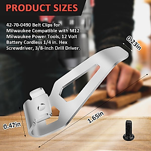 Belt Clips for Milwaukee, 4pcs 42-70-0490 Drill Tool Clips Hook Kit with Screws for Milwaukee Hex Screwdrive, Drill Driver, 12 Volt Power Tools