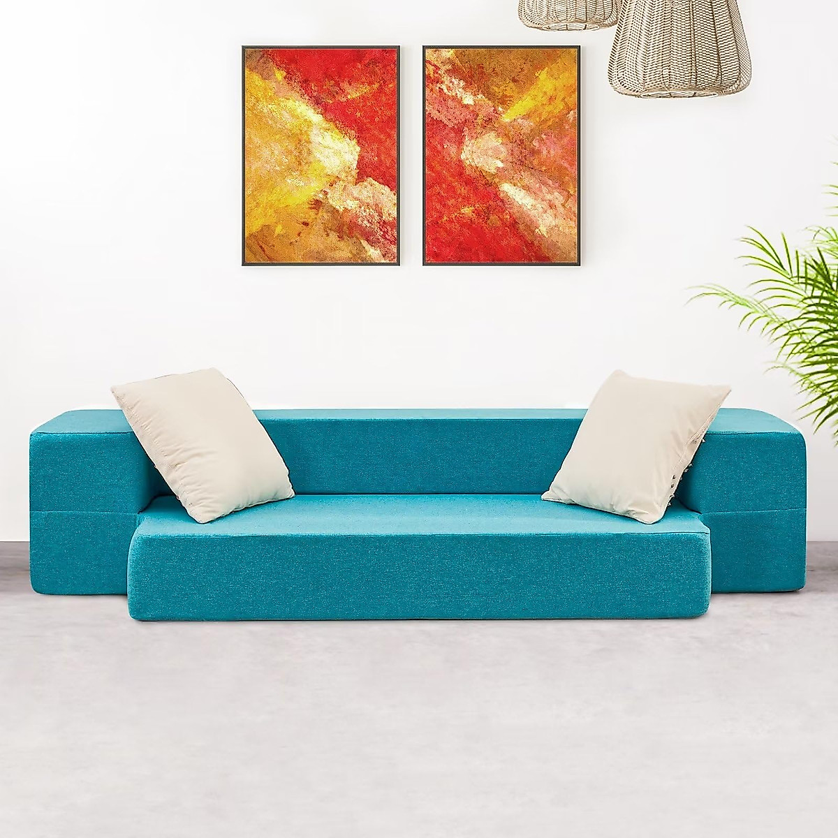 ILPEOD Floor Sofa Bed Futon Couch, Fold Out Couch Bed, Twin Size 8 Inch Memory Foam Folding Sofa Bed Couch, Sleeper Convertible Mattress and Frame for Bedrooms Living Room Gaming Bed, Blue