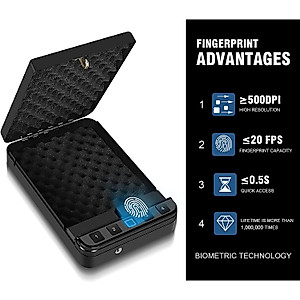 Biometric Gun Safe for Pistol, Quick Access Fingerprint Handgun Safe Firearm Lock Box,Gun Case for Home/Car/Travel - Upgraded Biometric/Keypad/Key Access,Silent Mode (Fingerprint Version)