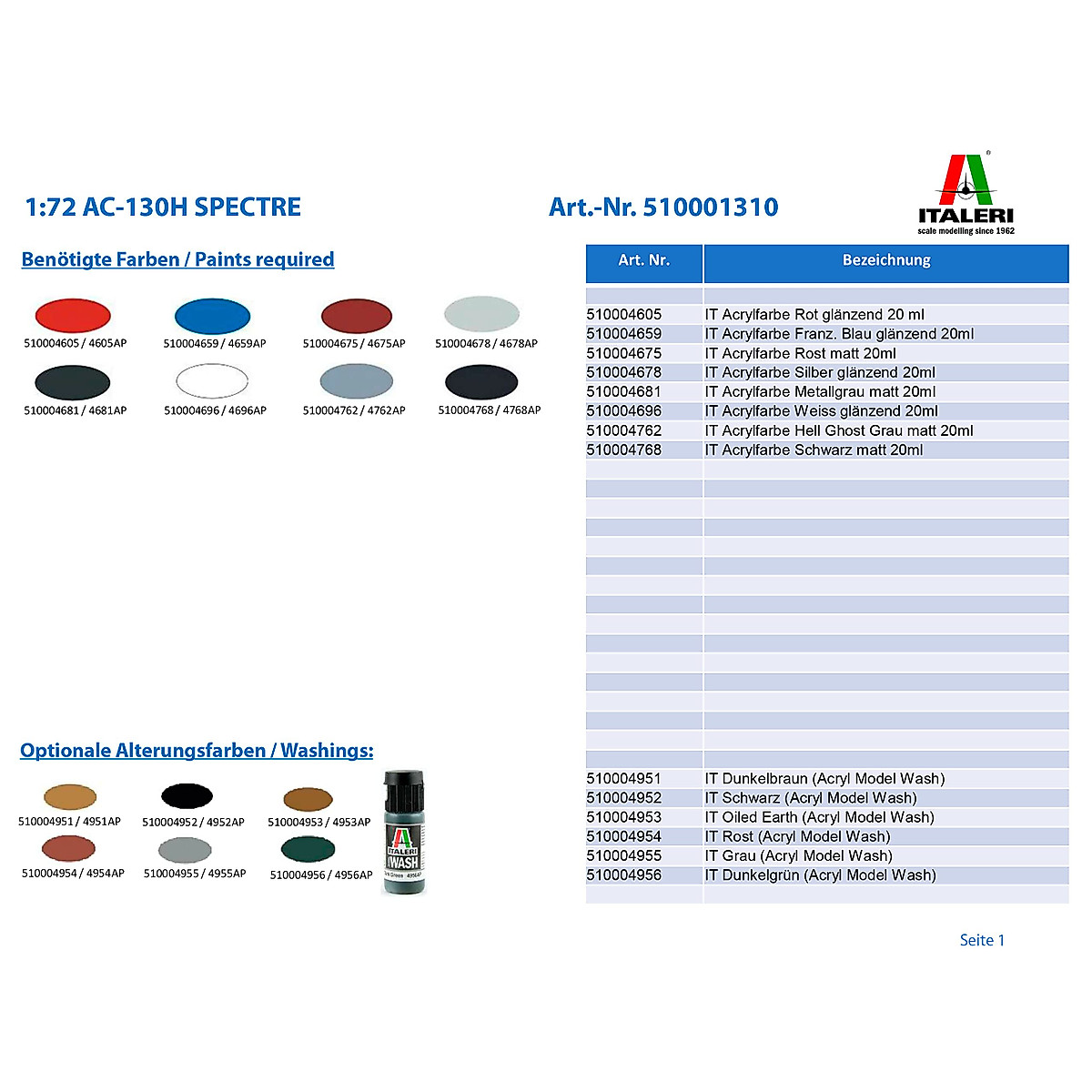 Italeri 1310S 1/72 AC-130H Spectre,Grey