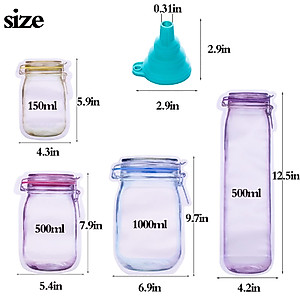 Reusable Mason Bottle Ziplock Bags, 20/40/80 pcs Mason Jar Ziplock Bags, Food Storage Plastic Bags Multi-Size Fresh Leak Proof Zipper Bags for Kitchen Camping Travel Office (40 pcs)