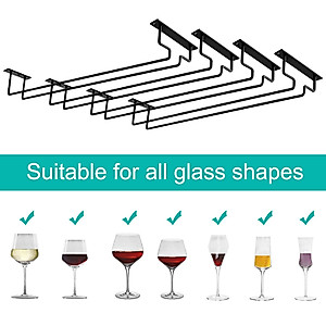 MOCOUM 4 Pack 15.6" Wine Glass Rack Under Cabinet Stemware Rack, Wine Glass Hangers Rack Wire Wine Glass Holder Storage Hanger Hold Up To 10 Wine Glasses for Cabinet Kitchen Bar (Black, 4 pack)
