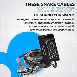 Seismic Audio - 16 Channel XLR SNAKE CABLE 50' long - 16 XLR sends and 4 XLR returns - Color Coded, Numerically well labeled - Heavy Duty 50 feet long