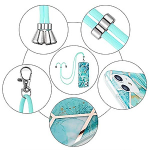 Samsung Galaxy A52 Phone Case,SZYZ Lady's Plating Marble TPU Bumper Protective Case with Removable Portable Lanyard and Screen Protector Function for Samsung Galaxy A52 YBGS Blue