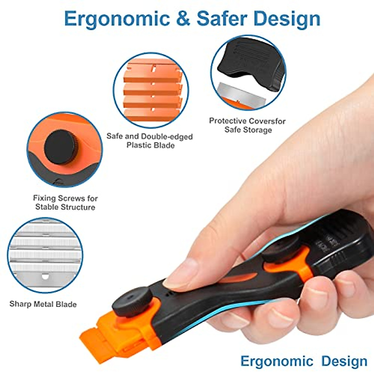 2 Pcs Razor Blade Scraper, Fertoriy 2 in 1 Scraper Tool with 30 Pcs Plastic Razor Blades & 10 Metal Blades, Premium Razor Scraper for Cleaning Window, Oven & Label, Decal, Gasket, Car Sticker Remover