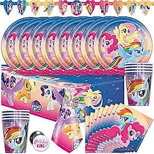 My Little Pony Party Supplies, My Little Pony Birthday Party Supplies and Decorations for 16 Guests with Banner, Tablecover, Plates, Cups, Napkins and Button