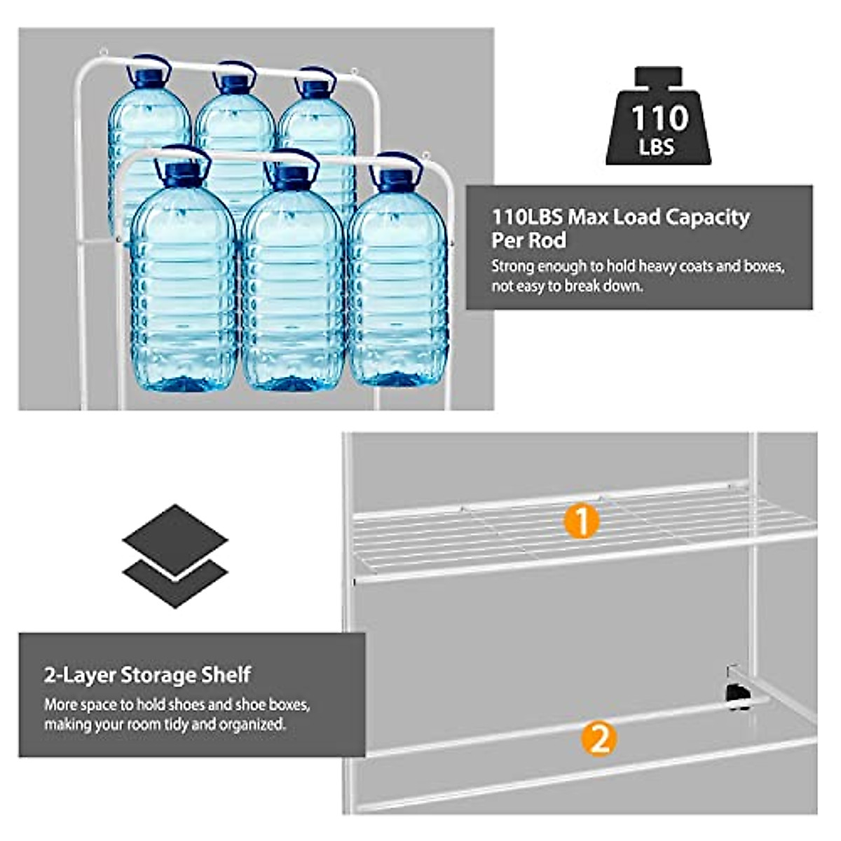 Moclever Rolling Clothes Racks For Hanging Clothes, Garment Rolling Rack With Wheels Double Rails Clothes Rack Rolling Rack For Indoor Bedroom Clothes Rack