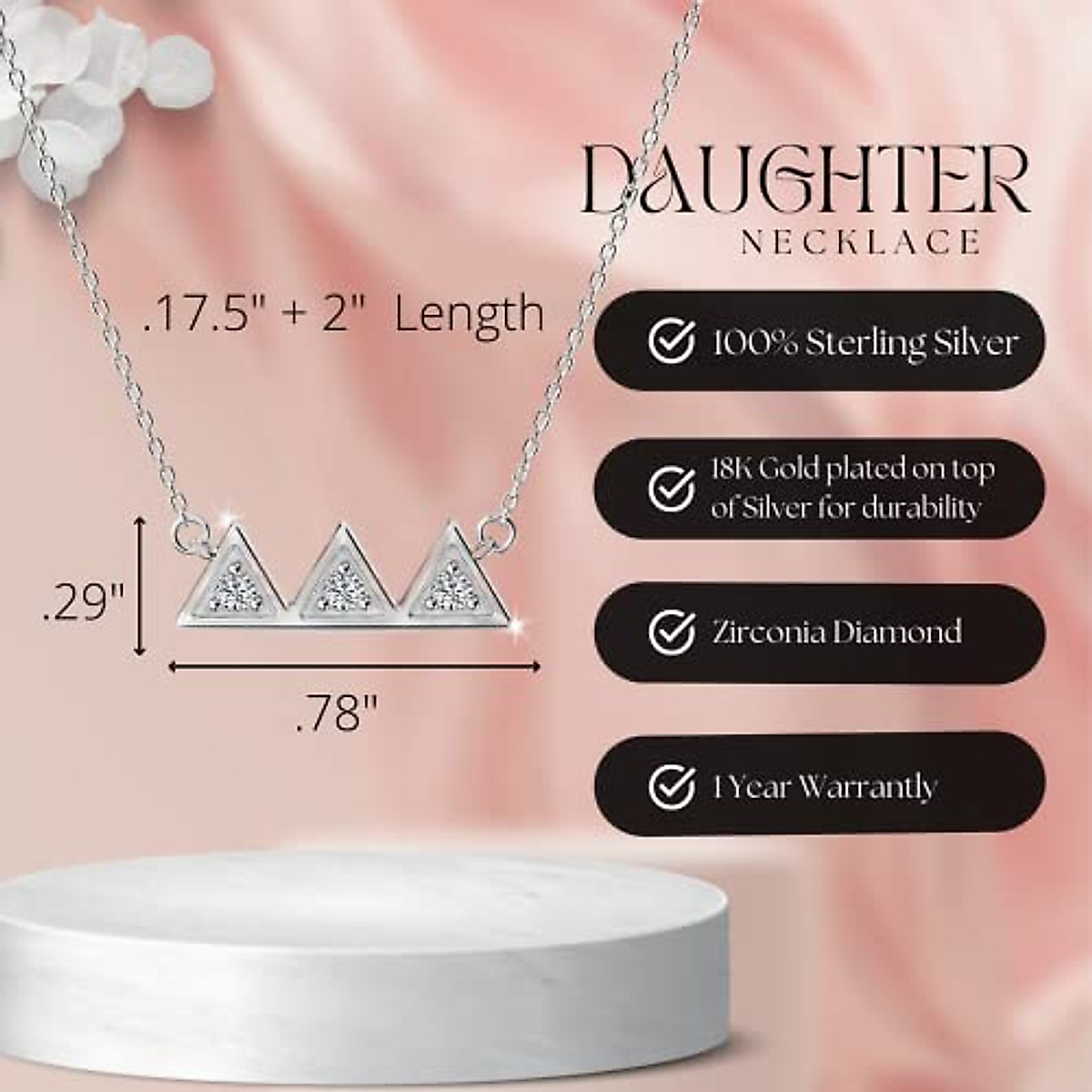 Daughter Necklace for Valentine's Day - Move Mountains, Sterling Silver 925 - Daughter Gifts from Mom or Dad, Necklace for Daughter, Birthday Gift, Graduation Gifts, Mother Daughter Jewelry Gift