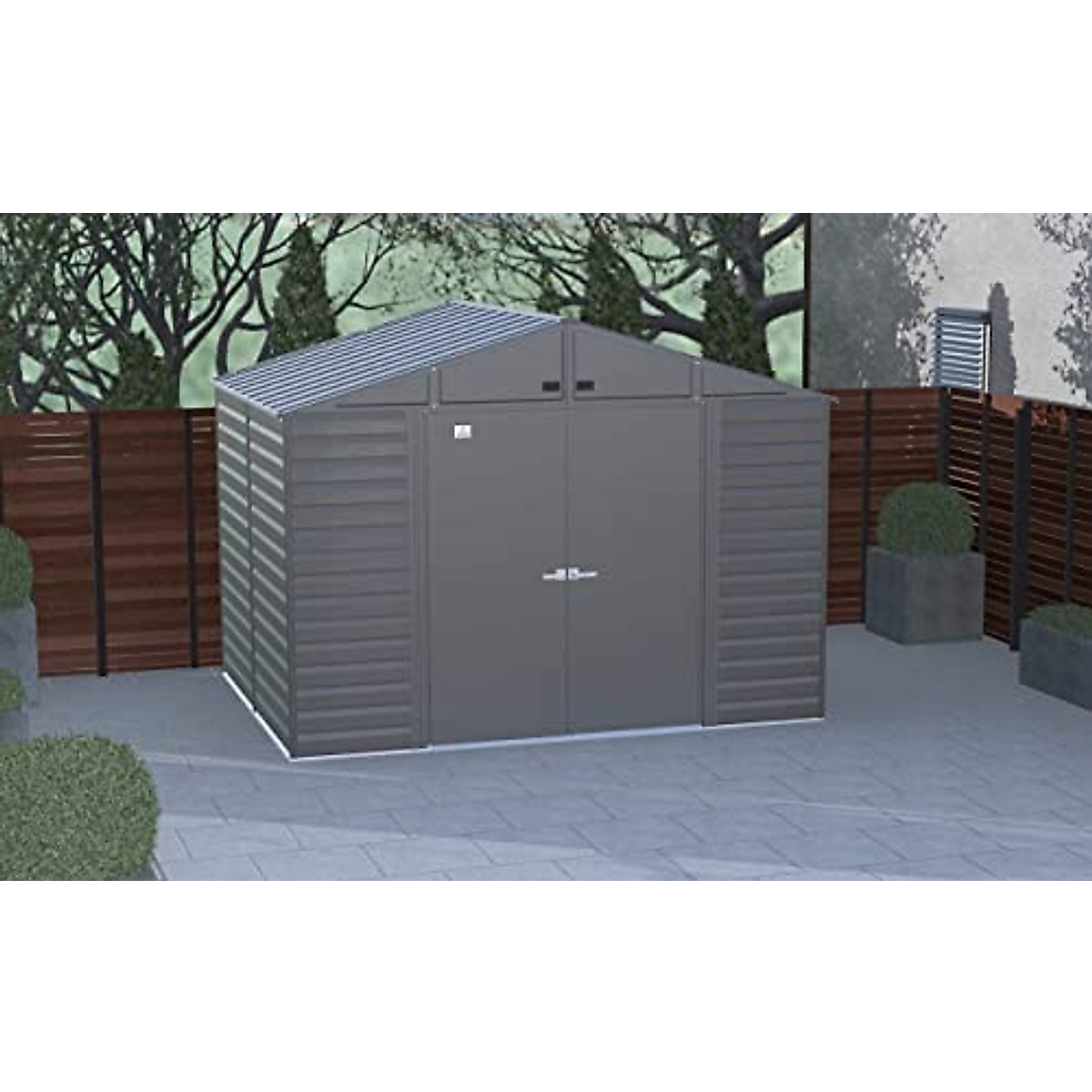 Arrow Select 10' x 8' Outdoor Lockable Steel Storage Shed Building, Charcoal
