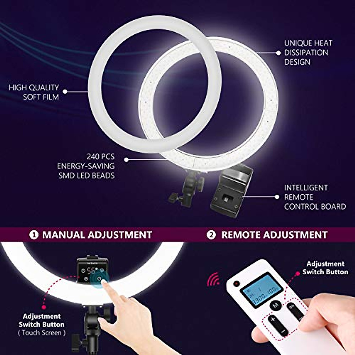 Neewer Advanced 16-inch LED Ring Light Support Manual Touch Control with LCD Screen, Remote and Multiple Lights Control, 3200-5600K, Stand Included for Makeup YouTube Video Blogger Salon (White)
