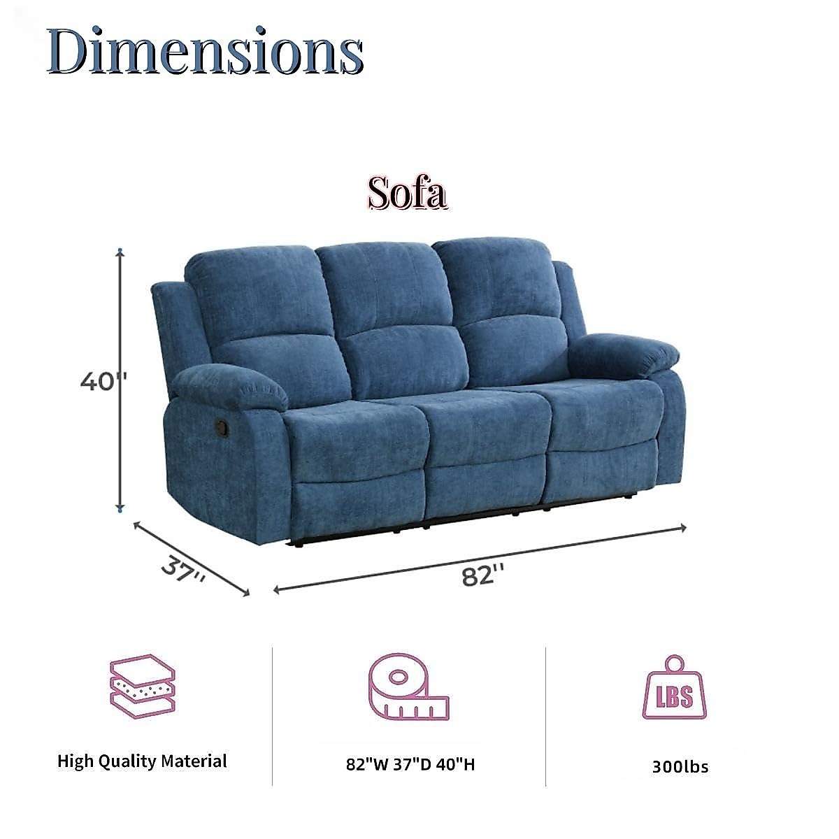 Caberryne Recliner Sofa for Living Room Furniture,Linen Fabric Blue Reclining Sofa 3 Seater Recliner Sofa Couch Reclining Sofa with Drop Down Table RV Sofa for Living Room(A-Linen Fabric Blue)