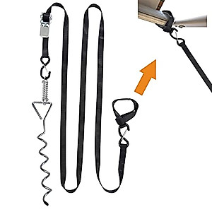 RV/Camper Awning Tie Down Anchor Kit with Ratchet Tie Down Strap and Buffer Tension Spring