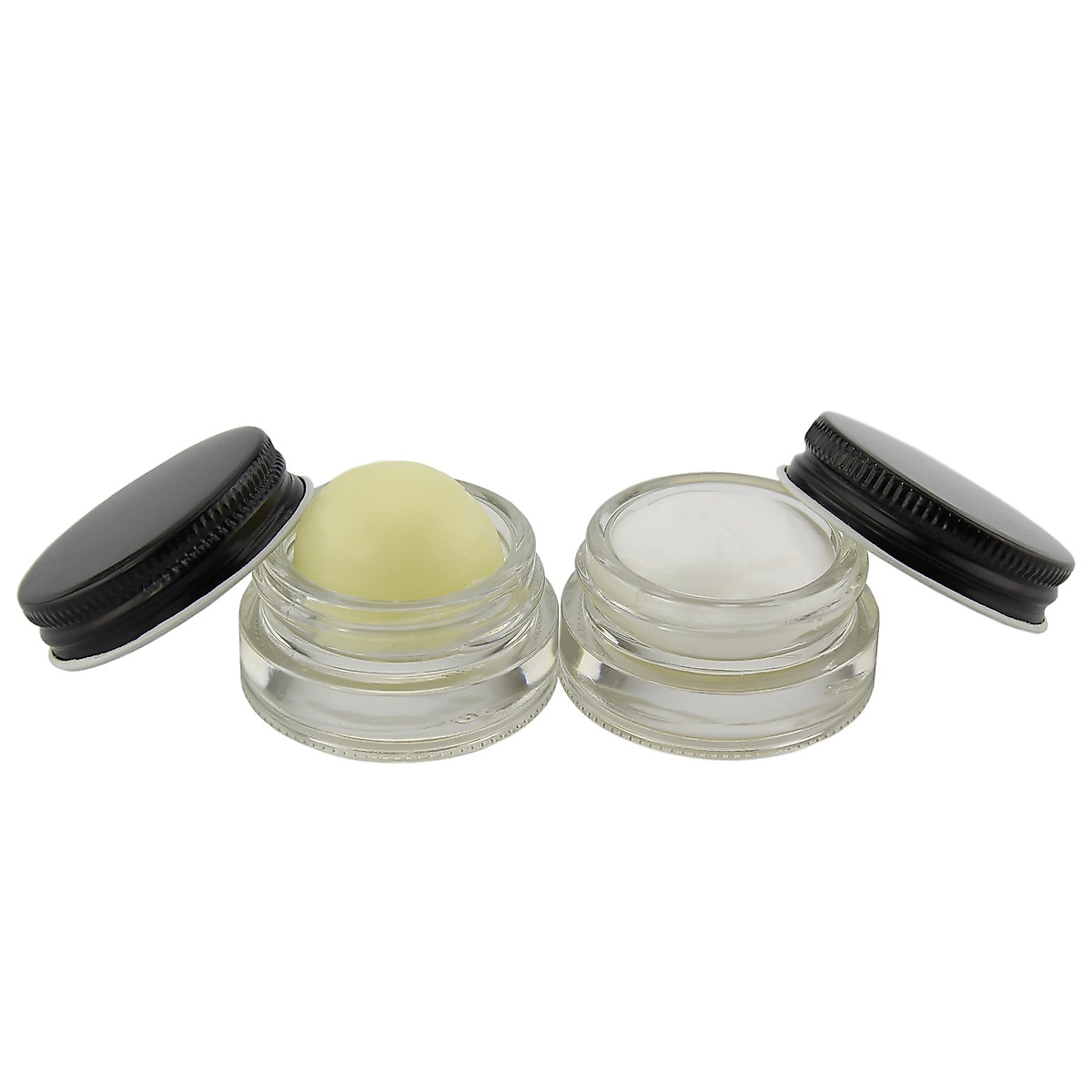 Cornucopia Brands 7-Milliliter Glass Lip Balm Jars (24-Pack).25-Ounce Thick-Walled Containers (7ml Clear with Black Metal Lids)