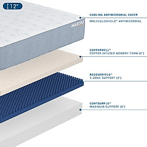 Molecule CopperWELL 12" Cooling Gel Memory Foam Medium Plush Mattress, King