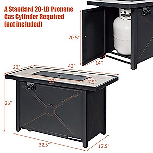 Giantex Gas Fire Pit Table w/Ceramic Tabletop, 42 Inch 60,000 BTU Rectangular Propane Fire Pit Table, Outdoor Electronic Ignition Propane Heater w/Table Cover, Waterproof Cover, Lava Rock