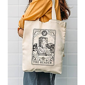 The Reader Tarot Card Tote Bag - Reading Bookish Cotton Tote Bag, Book Bag, Library Canvas Tote Bag (Natural)