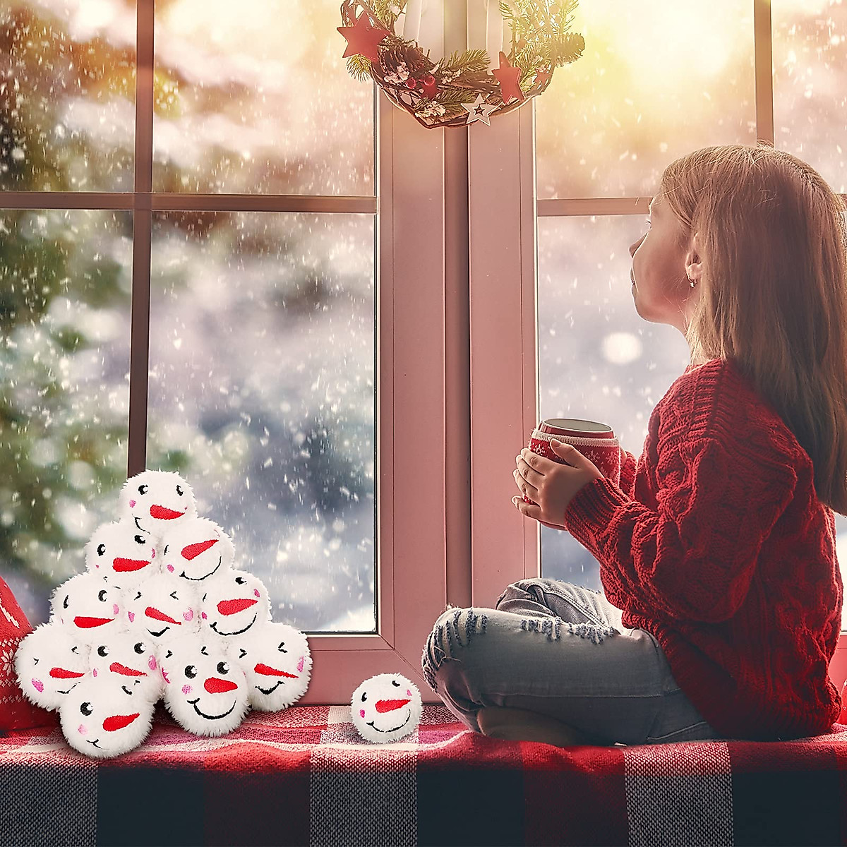 Sumind 36 Pieces Snowmen Balls Snowball First Fight Snowflake Ball with Bag Snowball Fun Snowballs Funny Snowball Toy Plush Snowman Snowballs for Snowball Fight Christmas Party Decor (Snowman)