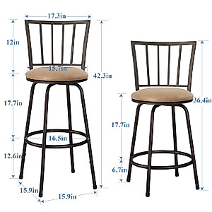 VECELO Bar Stools Set of 4,Adjustable Counter Height Stools with Bentwood Back,Armrest&Footrest,Swivel PU Leather Bar Chairs for Kitchen Island,Coffee Shop and Salon,Black,Curveback Classic