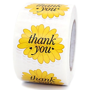 Yellow Thank You Stickers Roll Small Business 500 Pcs Cute Flowers Shape Gift Wrapping Supplies Big Seal Stickers Labels for Packaging