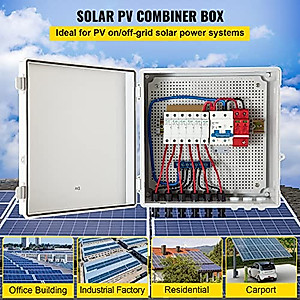 VEVOR PV Combiner Box, 6 String with 15A Rated Current Fuse, 125A Circuit Breaker, Lightning Arreste Connector for On/Off Grid Solar Panel System, IP65 Waterproof, White