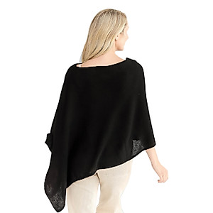 CLAUDIA NICHOLE by Alashan 100% Cashmere Luxe Dress Topper Poncho - Lightweight, Soft, Cozy & Versatile - One Size Fit with 60 Plus Colors- Great Gift Item - Black