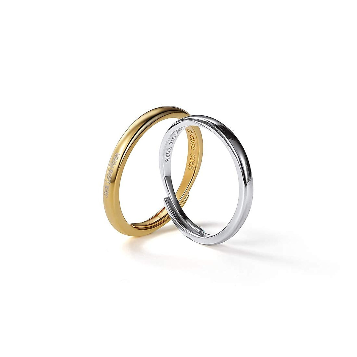 SILVERCUTE Wedding Band 18K Gold Plated Sterling Silver 2.5mm Wide Couple Rings for Men Women, Adjustable