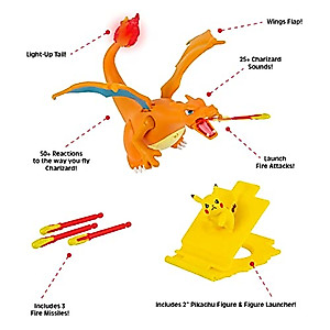 Pokemon Charizard 7-inch Deluxe Feature Figure - Interactive Plus 2-inch Pikachu with Launcher