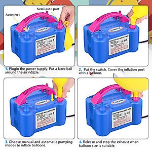 TOBTOC Portable Balloon Pump Electric, Balloon Inflator Blower Dual Nozzle Air Pump for Latex Balloons with Balloon Arch Making Tool Kit Balloon Blower Machine for Party Balloon Decorations(110V 600W)