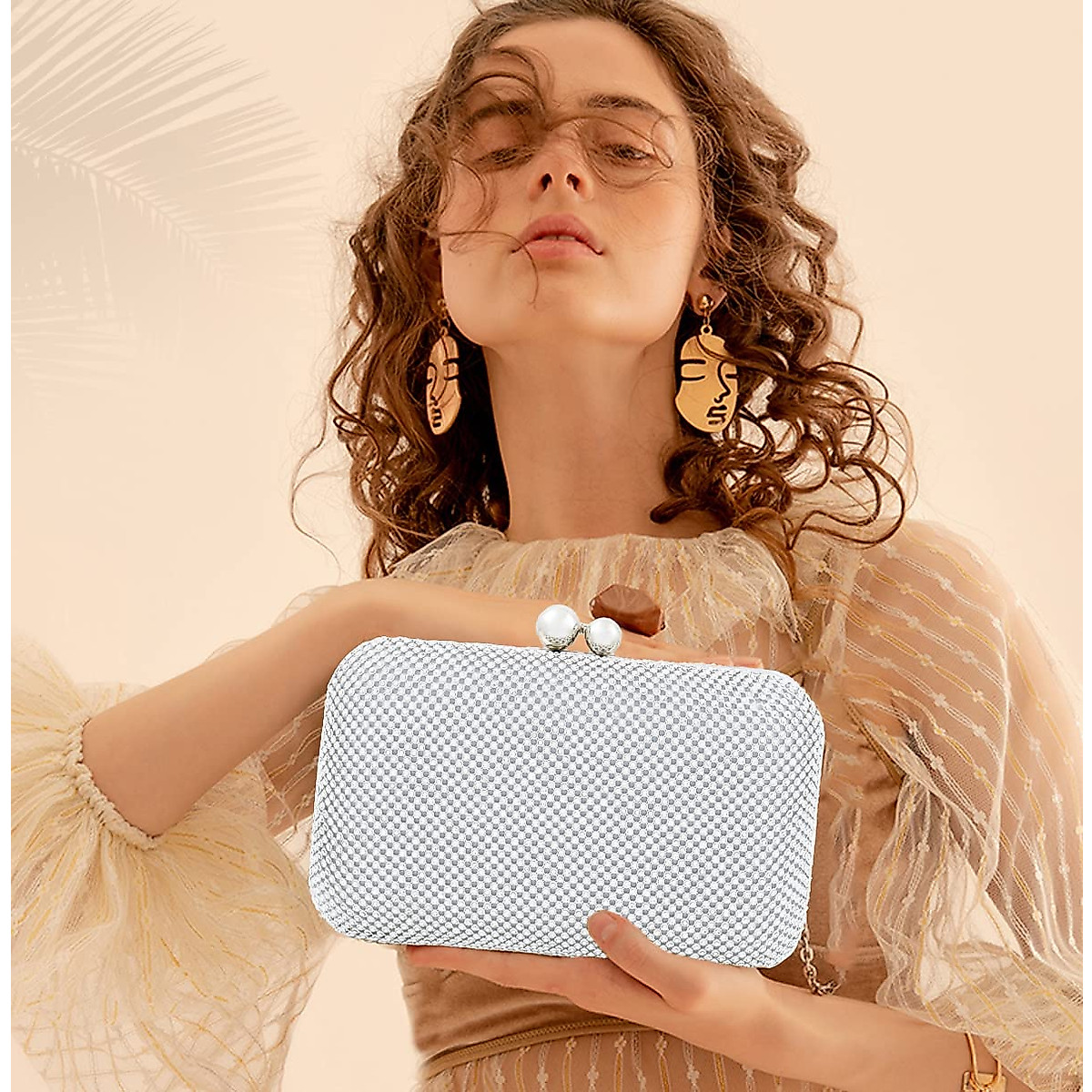 topfive Clutch Purses for Women Evening Bag Rhinestones Clutch Crystal Purse Party Bag with Flora Clasp Wedding Prom (silver-001)