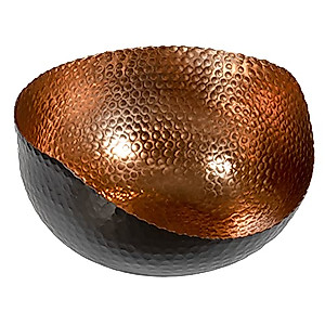 Red Co. 10 inch Decorative Hand-Hammered Aluminum Slant Cut Centerpiece Bowl, Black/Copper