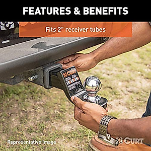 CURT 45312 Class 4 Trailer Hitch Ball Mount, Fits 2-Inch Receiver, 12,000 lbs, 1-1/4-Inch Hole, 2-In Drop, 1-Inch Rise, Gloss Black Powder Coat