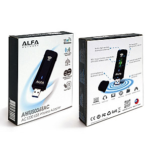 Alfa Long-Range AWUS036EAC AC1200 Wireless USB Wi-Fi Adapter - USB Dongle Adapter for Ultimate Compactness Holder w/Clip & Suction Cup Included