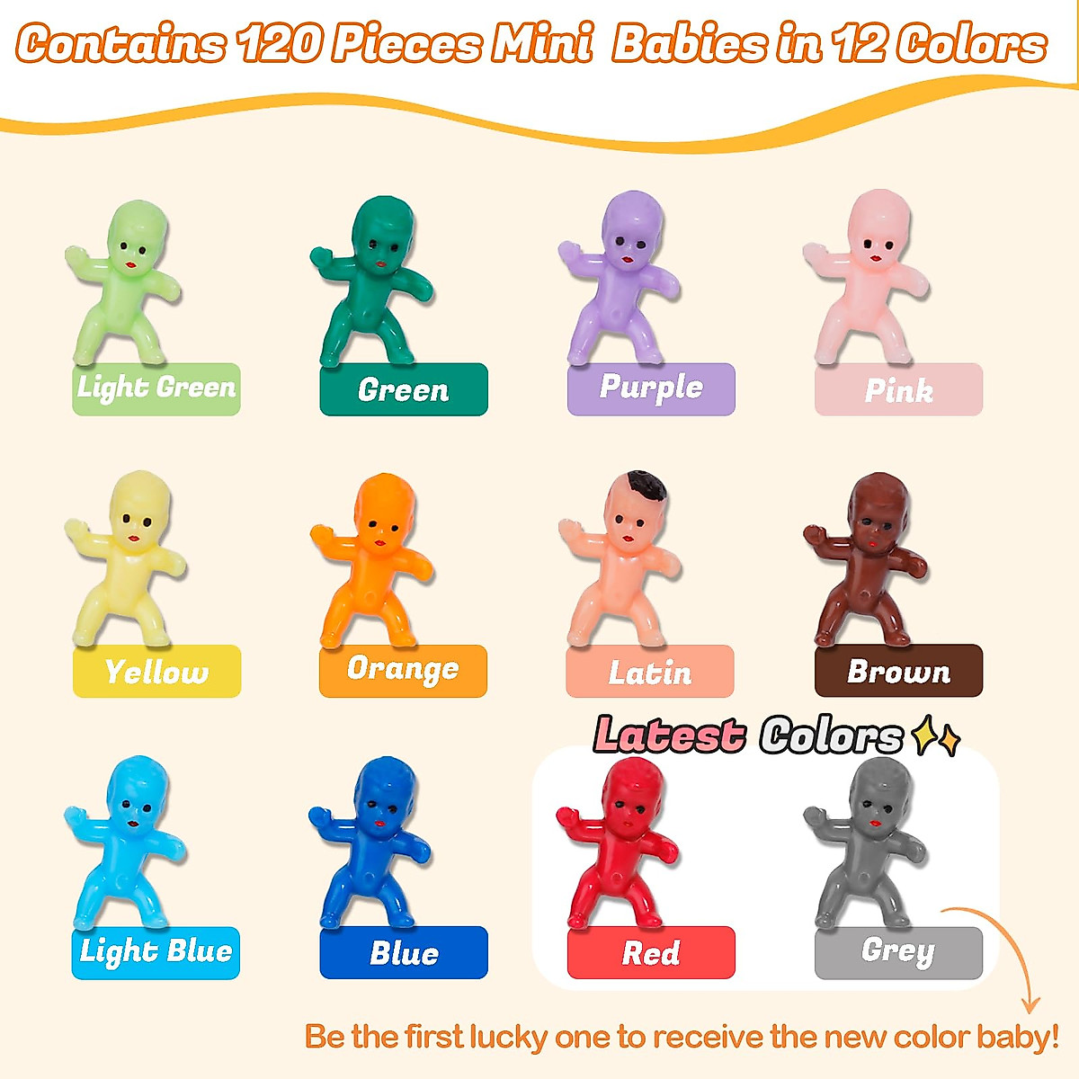 ZYFLSQ 120 Mini Plastic Babies, 12 Colors Tiny Plastic Babies Figurines 1 Inch Mardi Gras King Cake Babies Bulk, Fun Tiny Babies for King Cake & Ice Cubes Baby Shower Game