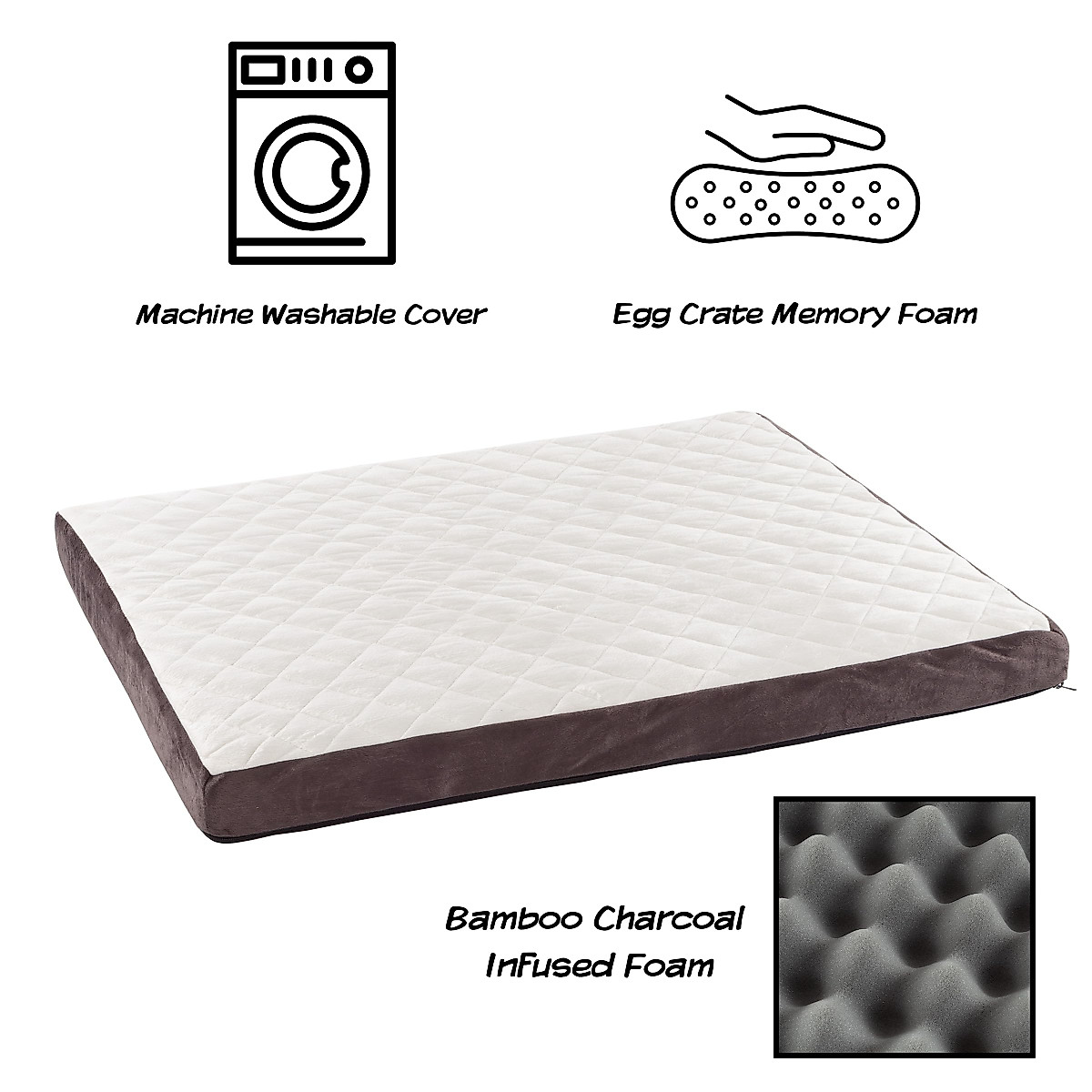 Dog Bed - Charcoal Infused Foam Pet Bed with Plush Cover - Egg-Crate Style Floor Mat with Nonslip Base for Dogs up to 65lbs by PETMAKER (Brown)