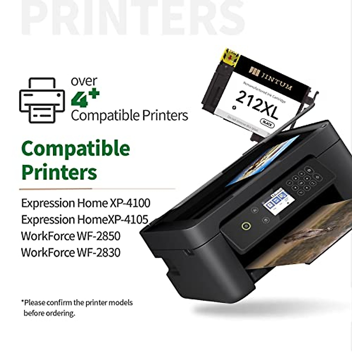 JINTUM 212XL Ink Cartridge Black Remanufactured Epson 212 Ink Cartridges for Epson 212XL T212XL for use with Expression Home XP-4100 XP-4105 Workforce WF-2850 WF-2830 Printer (2 Black)