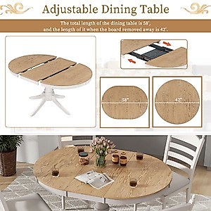 Bellemave Round Dining Room Table Set Extendable Dining Table Set for 4-6 Farmhouse Circle 5 Piece Kitchen Table and Chairs Wood Dinner Table Set for 4, Off White